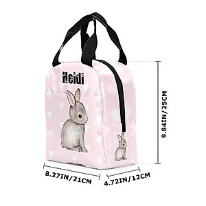 zaaprintblanket Custom Name Lunch Bag For Men Women Personalized Pink Bunny Cooler Lunch Box Portable with Name for Gift Workout Camping