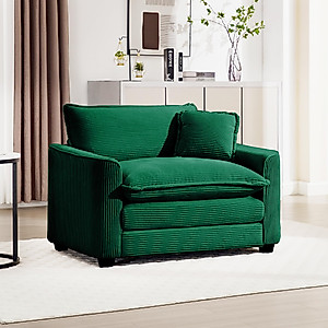 mikibama Luxury Modular Sectional Sofa Chair, 45 Inch Modern Corduroy Comfy Cloud Couches for Living Room Office Bedroom, Deep Sofa Chair with 1 Toss Pillows, Green