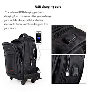 Temilla 360 °rotating Water Resistant Rolling Backpack with 4 Wheels,Travel Business College School，With Usb Charging Port (18-lnch)