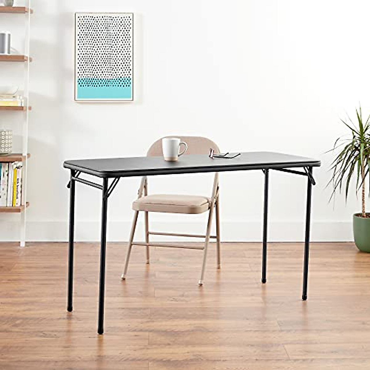 COSCO 20" x 48" Vinyl Top Folding Table, Black