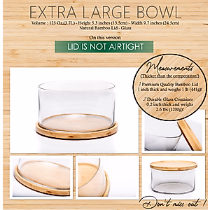 25DOL XXL 125 Ounces Clear Glass Salad Bowl Dish with Dual Function Bamboo Lid - Extra Large Mixing Bowl with Lid for Salads, Dessert, Fruit, Punch - Centerpiece Large Serving Bowls for Entertaining