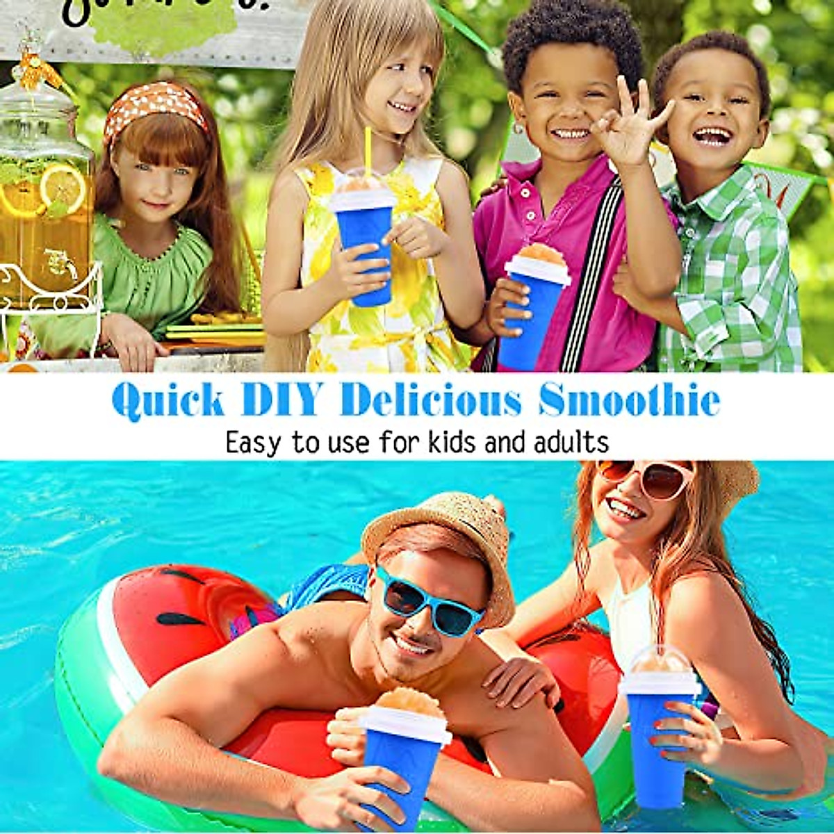 DIY Slushy Maker Cup Double Layers Silica Cup, Smoothie Pinch Ice Cup, Frozen Magic Squeeze Cup, Cooling Maker Cup,Freeze Mug Milkshake Tools,Portable Squeeze Icy Cup (Blue)