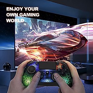 Wanzuwbip Wirless Controller for PS4 Gamepad Compatible for PS4/Slim/Pro/PC with Unique Cracked Surface Design/8 Adjustable LED Colors/Programmable Back Buttons/Super Turbo for PS4 Controller