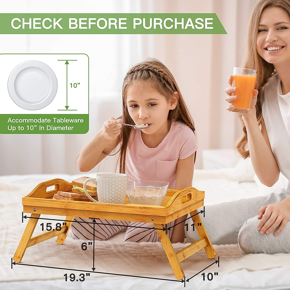 Pipishell Bamboo Bed Breakfast Tray & Bamboo Serving Tray