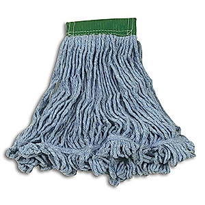 Rubbermaid Commercial Products Super Stitch Blend Mop Head Replacement, 5-Inch Headband, Medium, Blue, Heavy Duty Industrial Wet Mop For Floor Cleaning Office/School/Stadium/Lobby/Restaurant