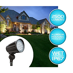 Westgate WG LED 12 Volt Outdoor Landscape Garden Bullet Flood Lights - Path Walkway Lawn Spotlights - Wire/Spike Accessories Included (24W 5000K Cool White Bronze)