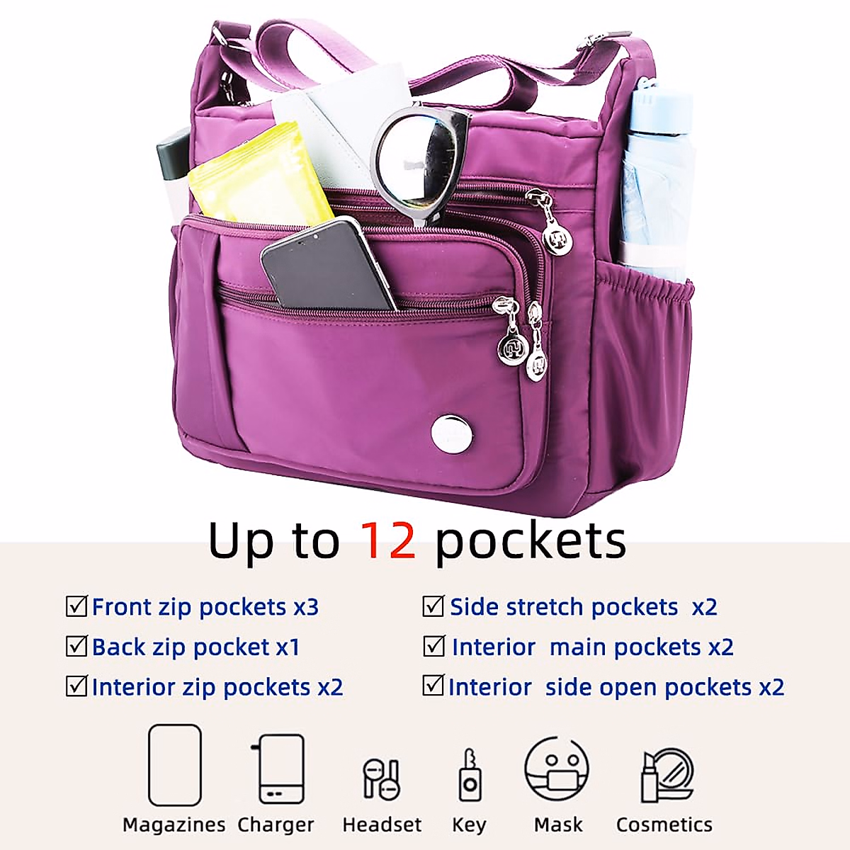 MINTEGRA Women Shoulder Handbag Roomy Multiple Pockets Bag Ladies Crossbody Purse Fashion Tote Top Handle Satchel