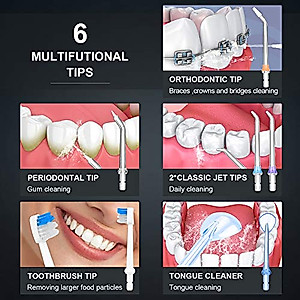 H2ofloss Water Flosser Portable Dental Oral Irrigator with 5 Modes, 6 Replaceable Jet Tips, Rechargeable Waterproof Teeth Cleaner for Home and Travel -300ml Detachable Reservoir