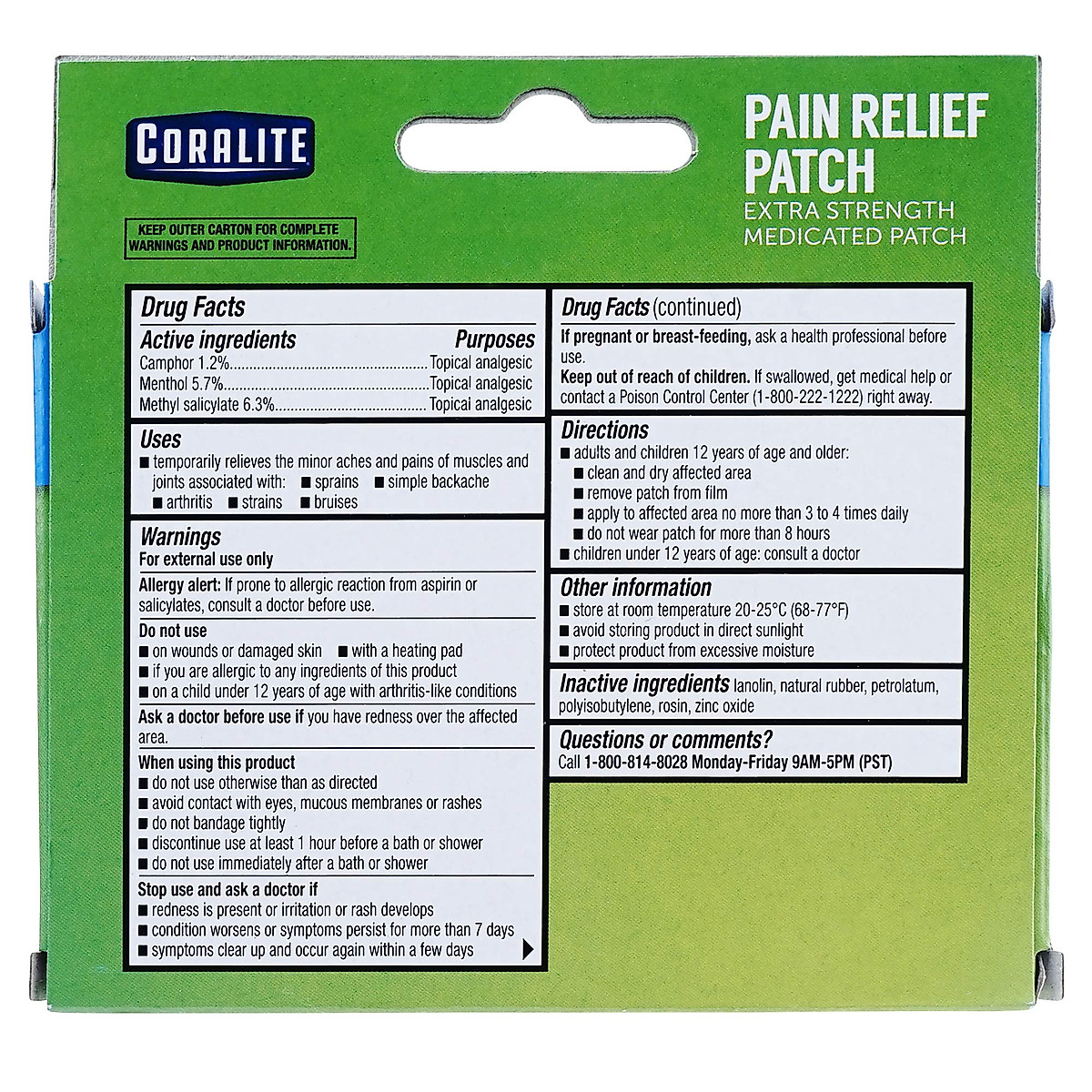 Coralite Small Pain Relief Patch 20 Count, Bulk Case of 24