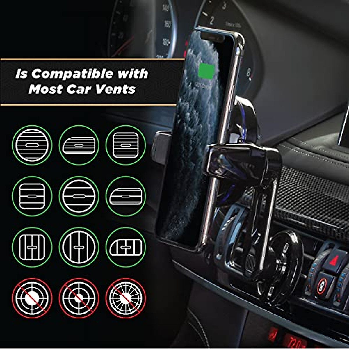 Scosche MGQVP-XTET MagicGrip FreeFlow Autogrip Wireless Charging Vent Phone Mount for Car in Black