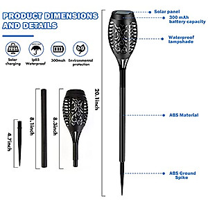 IYUTINA Outdoor Solar Lights for Yard, Mini Solar Torch Lights with Flickering Flame 12led Fire Torches Waterproof Landscape Christmas Decoration for Garden Patio Auto On/Off Dusk to Dawn (2 Pack)