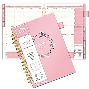 2023 Weekly & Monthly Planner, Jan. 2023 - Dec. 2023, AIMPEAK Planner 2023, Monthly Tabs, Inner Pocket, Pen Loop, PVC Waterproof Cover, Notes Pages, Spiral Binding, 138Pages, Pink Garland(5.5"x8.5")