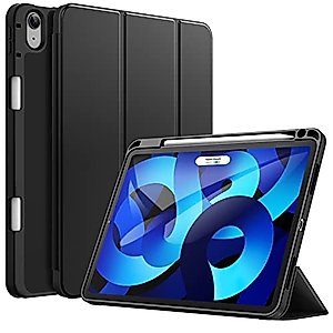 JETech Case for iPad Air 5/4 (2022/2020 5th/4th Generation 10.9-Inch) with Pencil Holder, Support 2nd Pencil Charging, Slim Tablet Cover with Soft TPU Back, Auto Wake/Sleep (Black)