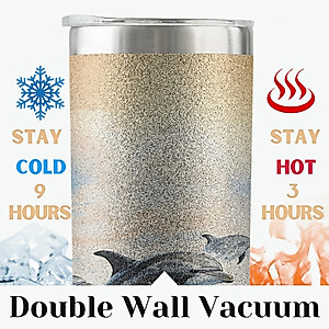 Onebttl Dolphin Gifts for Women, 20oz Stainless Steel Tumbler with Lid and Straw - Glitter Sunset Dolphin
