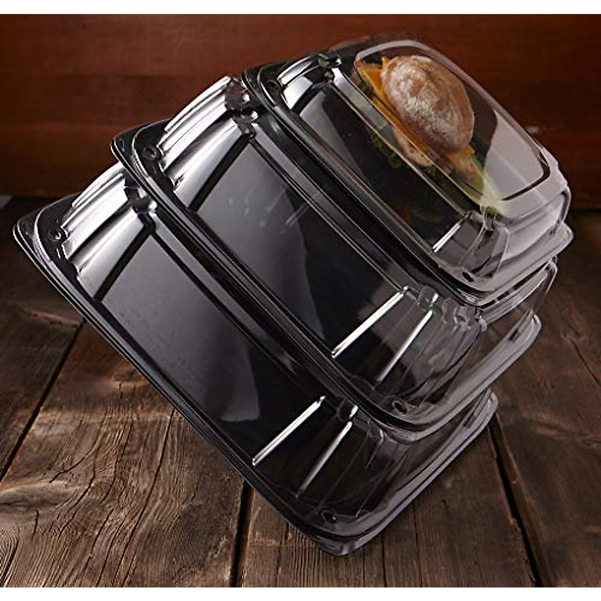 Sabert Black 12" UltraStack Square Platter with Clear 3" Dome Lid, Durable Plastic, Disposable, 25 Count