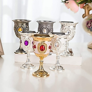 DOITOOL Wine Goblet Metal Wine Glass Gem Inlay Style Zinc Alloy Goblet Carved Liquor Goblets Stem- Cup Stemware for Party Decorations Wedding Prop (Silver, Random Flower Pattern)
