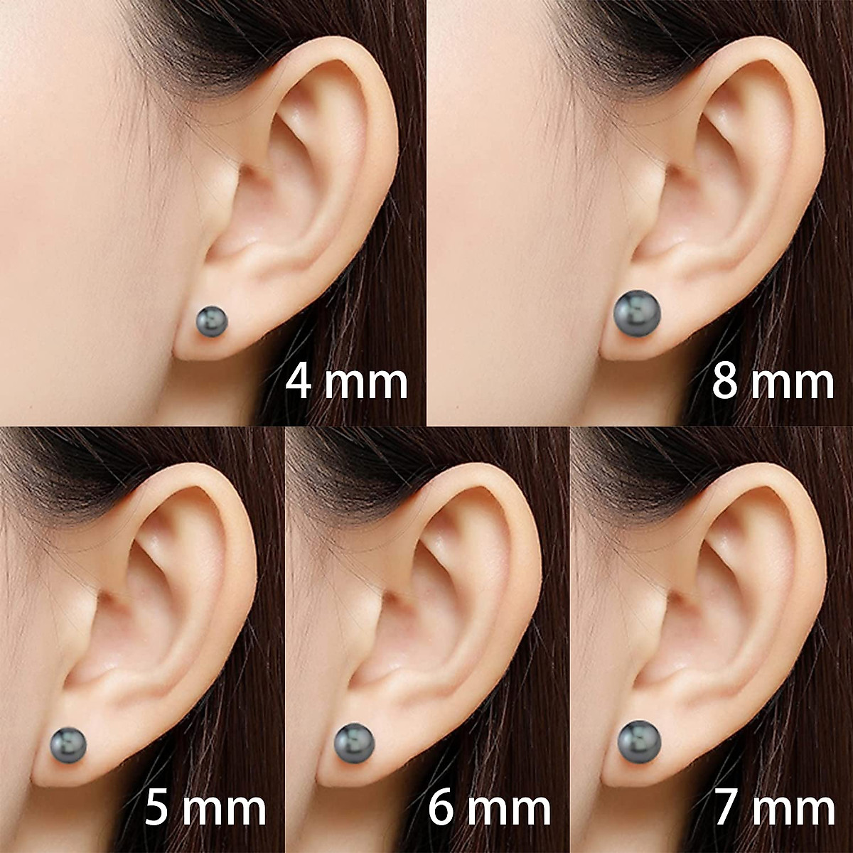 Alevel 4-8mm Freshwater Cultured Black Pearl, 925 Sterling Silver Stud Earrings 5 Sets, Women Gifts