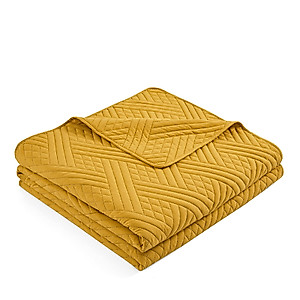 Safonory Quilted Bedspreads Full/Queen Size(90"x96", Mustard Yellow) - Summer Soft Lightweight Microfiber Ultrasonic Embossed Quilt Coverlet Set for Queen Bed - 3 Pieces Bedding Set(1 Quilt, 2 Shams)