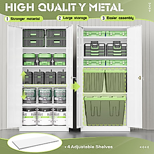 Crownland 72” Metal Storage Cabinet, Lockable Garage Storage Cabinets, High Office Storage Cabinet with Adjustable Shelves for Garage, Home Office, Classroom, Pantry, File(White)