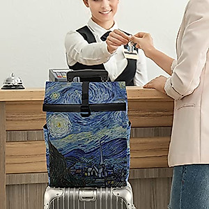 OREZI Van Gogh Painting Blue Starry Night Schoolbag Roll Top Backpack Laptop Backpack Travel Backpack for Kid's Adult