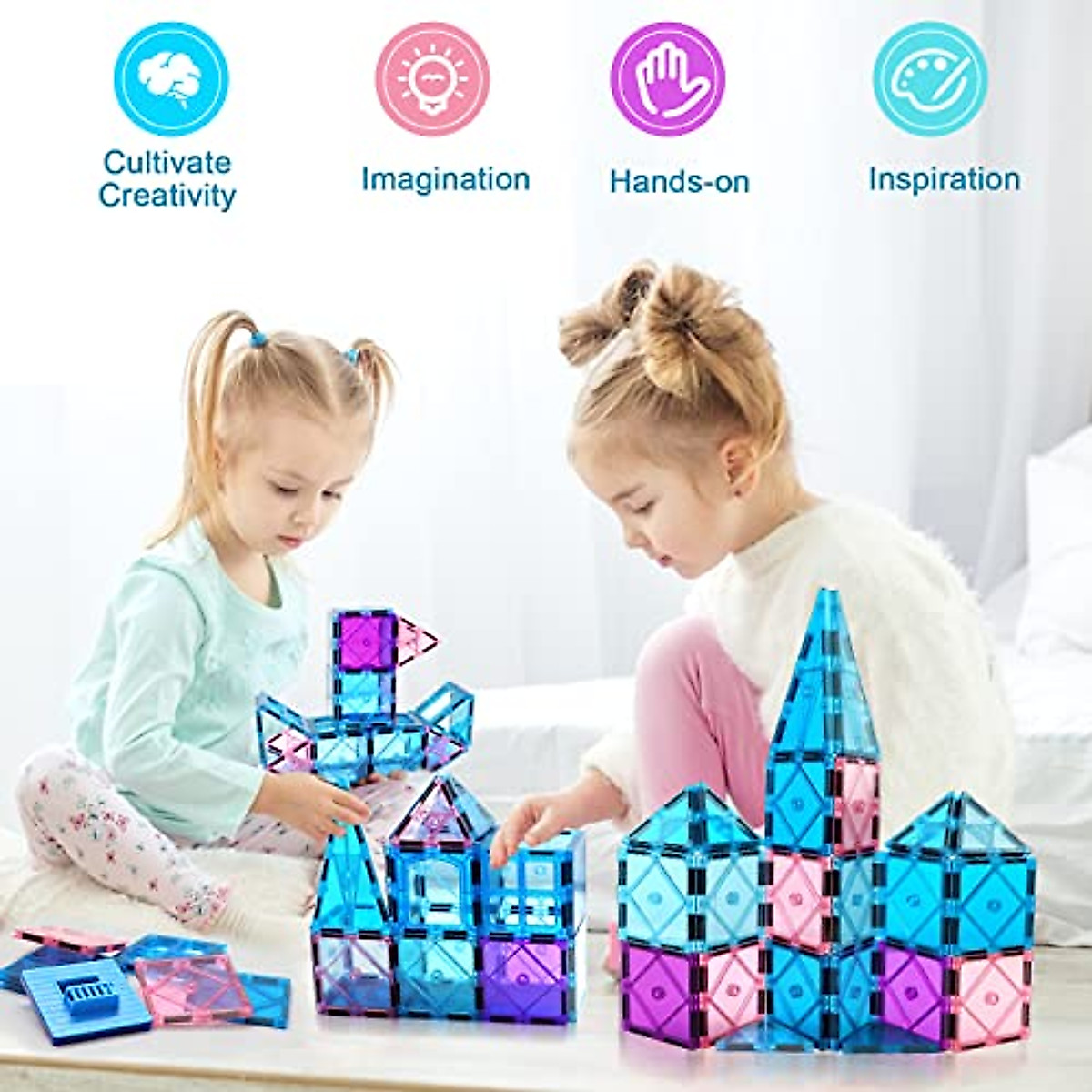 Mruikeny Magnetic Tiles Kids Toys for 3 4 5 6 7 8+ Years Old Boys Girls Magnet Toys Building Tiles STEM Educational Learning Magnetic Blocks Toy Set for Toddlers Child Ages 3-6 Birthday