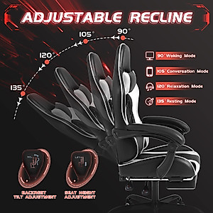 Shahoo Gaming Chair with Footrest and Massage Lumbar Support, Video Racing Seat Height Adjustable with 360°Swivel and Headrest for Office or Bedroom, Red and Black