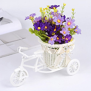 Bicycle Artificial Flower Desktop Decoration Nostalgic Bicycle Planter Garden Decor Mini Tricycle Fake Silk Flower Plant Stand for Home Office Wedding Party Decoration