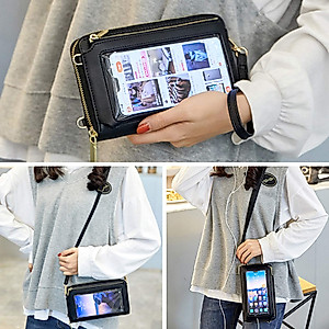 Women Touch Screen Purse Small Crossbody Phone Bag RFID Protection Wristlet Cell Phone Wallet (S-Black)