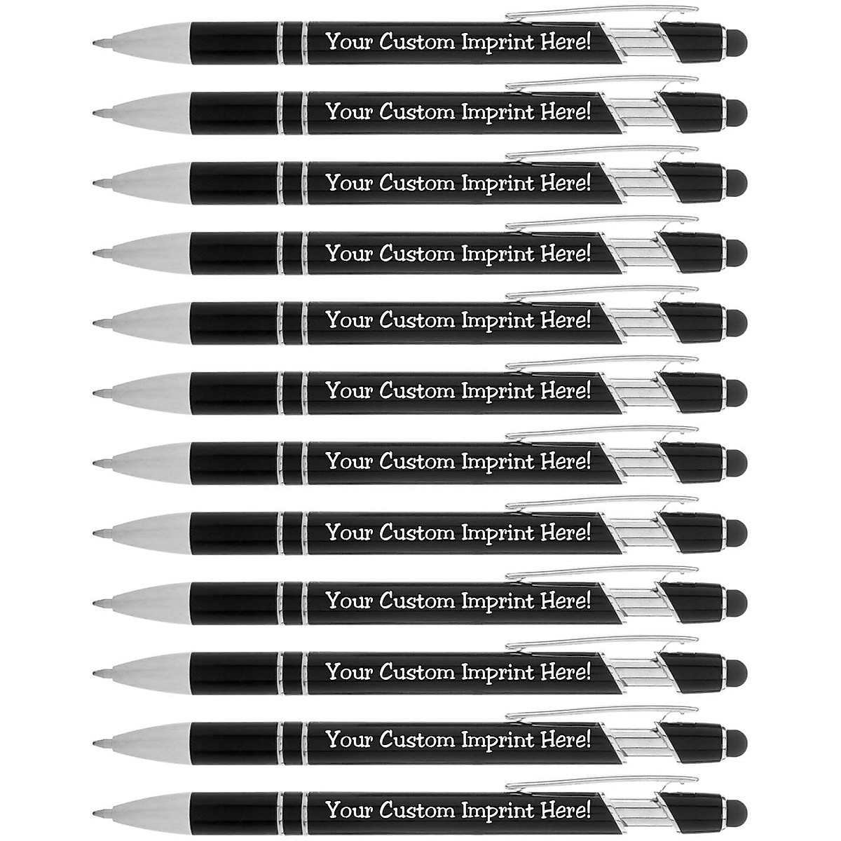 Personalized Pens with Stylus - The Legacy - Custom Metallic Printed Name Pens with Black Ink - Imprinted with Logo or Message - Great Gift Ideas - FREE PERSONALIZATION 12 pcs/pack (Black)