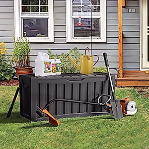 GOFLAME 90 Gallon Outdoor Deck Box, Large Weatherproof Storage Container with Wheels and Lid, Lockable Resin Deck Box for Patio Furniture, Garden Tools, Pillows, Outdoor Cushions, Pool Toys, Black