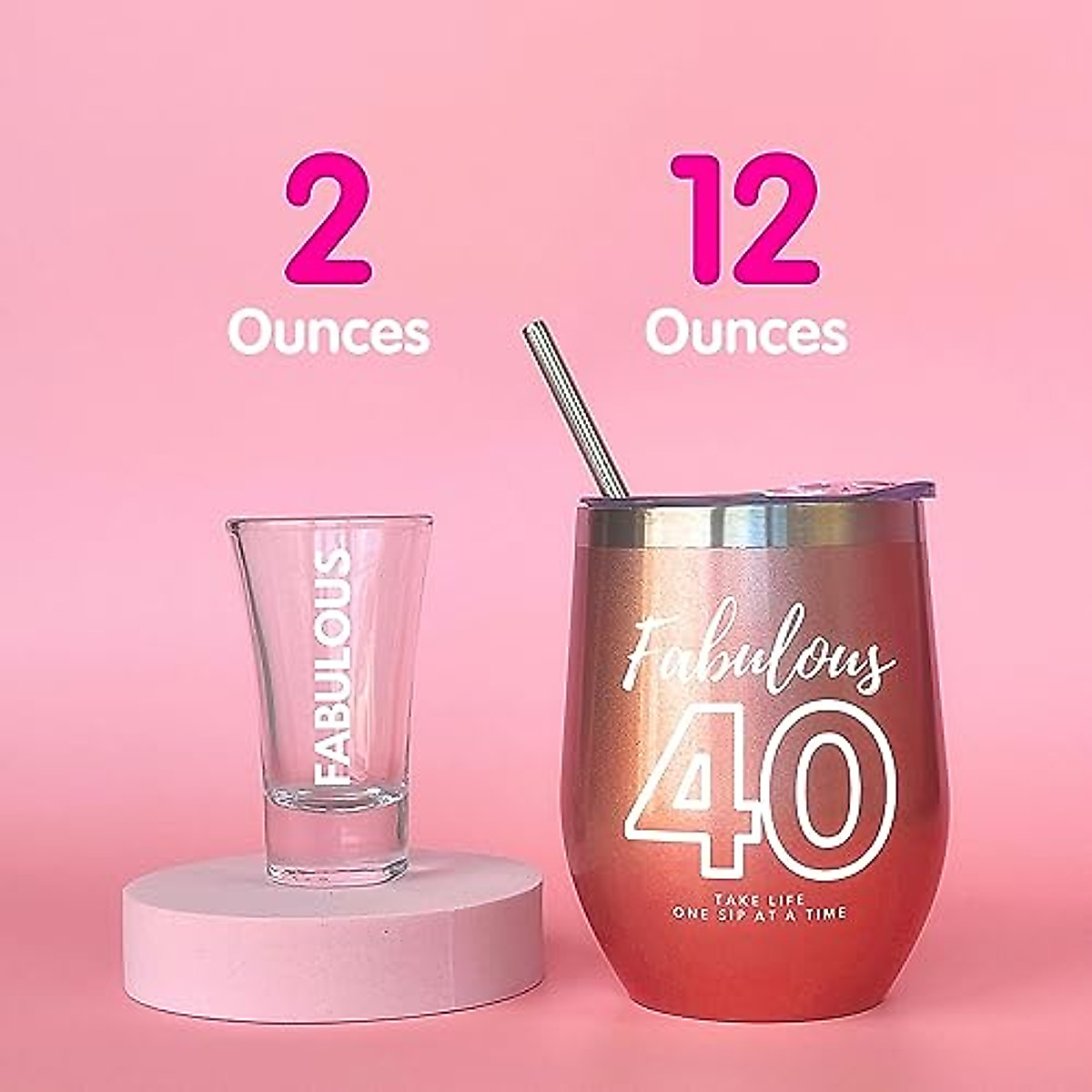 40th Birthday Gifts For Women - 1983 Wine Tumbler & Shot Glass Bday Present Ideas Cheers To 40 Year Old Her, Mom, Grandma, Wife, Sister, Anniversary, Retirement, From Husband Son Daughter Decorations