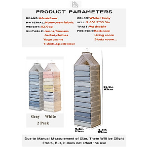 AARAINBOW 2 Packs Yoga Legging Storage Organizer Hanging Clothes Storage Shelf Short, Foldable Hanging Closet Organizer for T Shirt Tank Top 12 Shelves Hanging Organizer (Gray White)