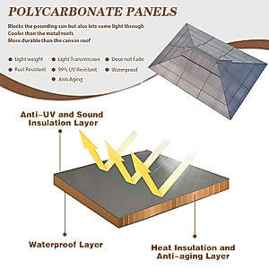 EROMMY 10' x 13' Gazebo Polycarbonate Double Roof Canopy Outdoor Aluminum Frame Pergola, Permanent Pavilion with Netting and Curtains for Garden Patio Lawns Parties