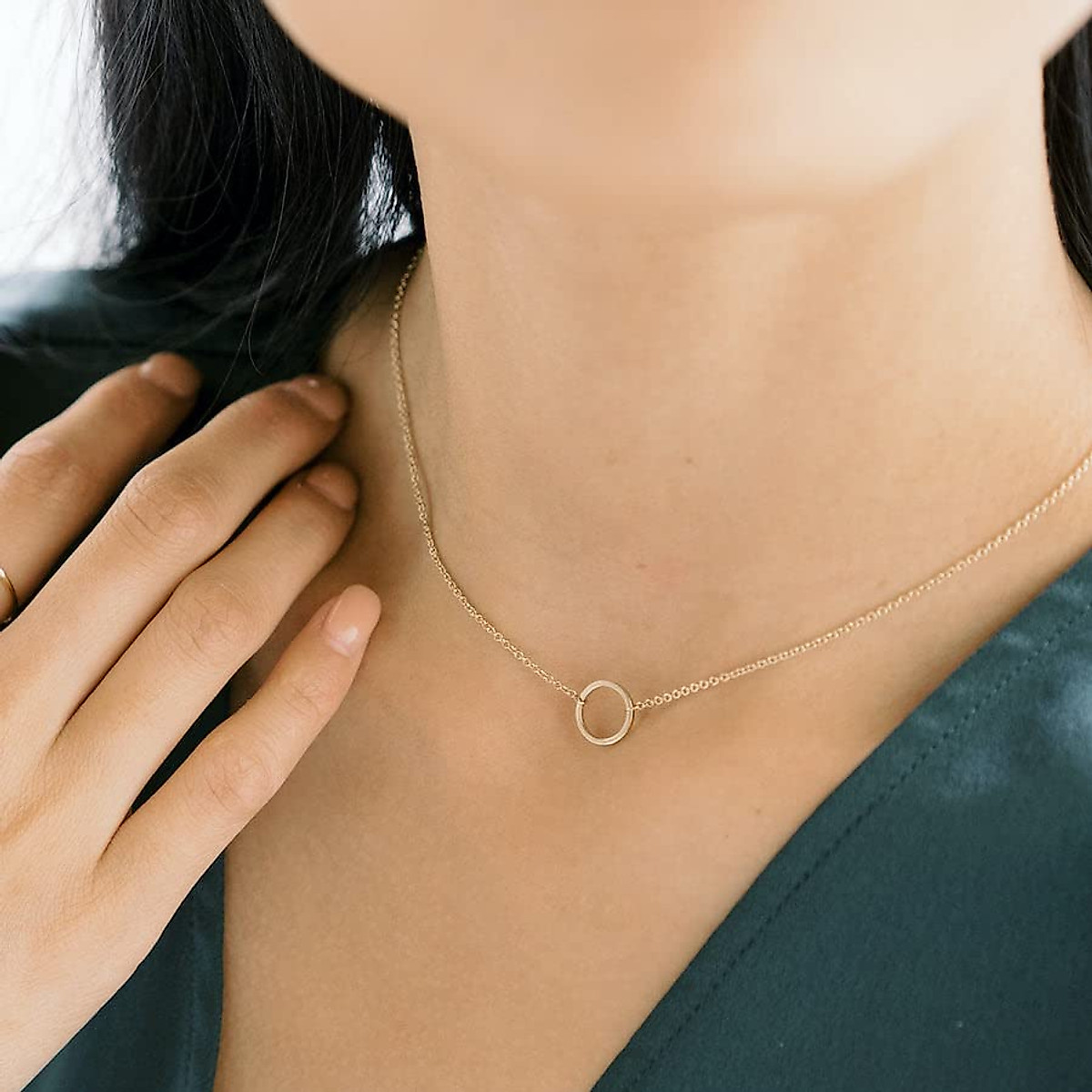 Honeycat Mini Karma Open Circle Orbit Necklace in 18k Gold Plated | Minimalist, Delicate Jewelry (Gold)