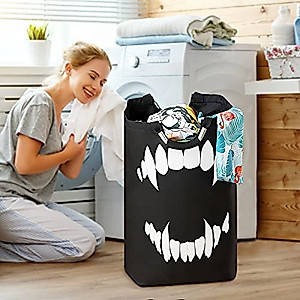 WELLDAY Laundry Hamper with Handle Vampire Teeth Laundry Baskets Foldable Dirty Clothes Basket Large Storage Laundry Organizer