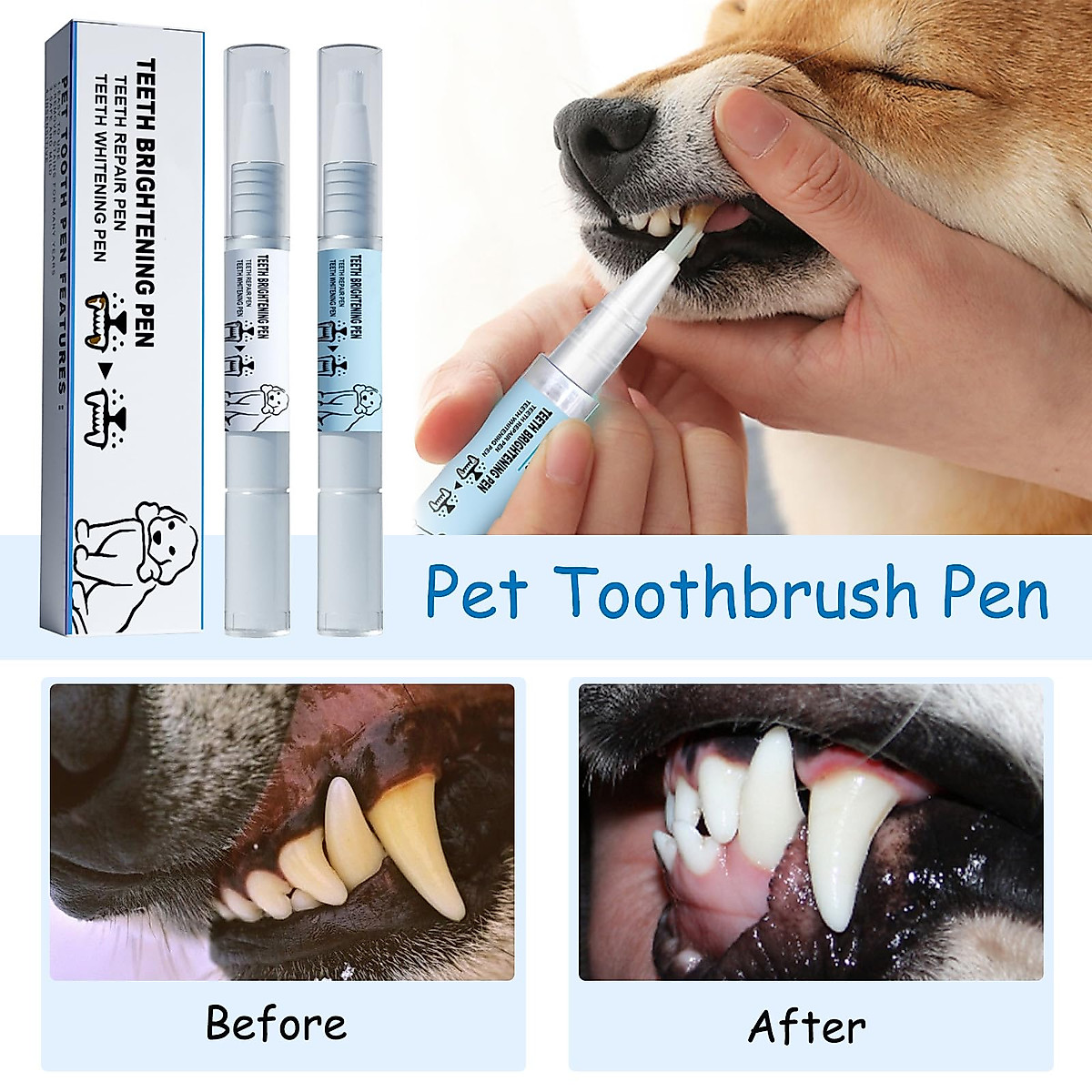 Pet Toothbrush Pen, Dog Teeth Cleaning Pen Convenient, Pet Teeth Repairing Kit Tartar Remover Tool for Dog Cat Pet Teeth Cleaning and Freshens Breath
