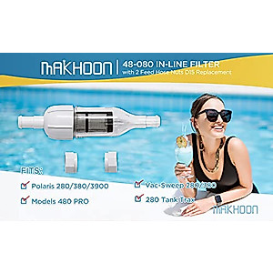 MAKHOON Pool Cleaner Assembly 48-080 with 2 Feed Hose Nuts D15 Replacement Compatible with Polaris Zodiac 48-080 in-Line Filter and Replace Universal Wall Fitting (UWF) Filter Screen 6-504-00 (1)