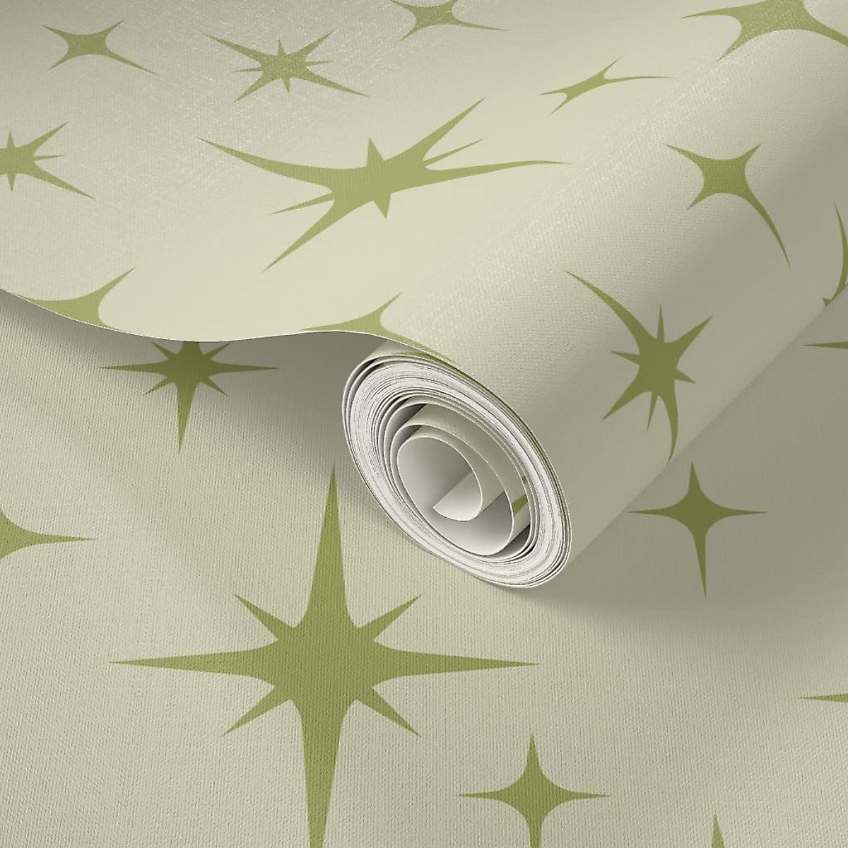 Peel & Stick Wallpaper Swatch - Atomic Age Green Vintage Star Retro Midcentury Modern 1950S Space Custom Removable Wallpaper by Spoonflower
