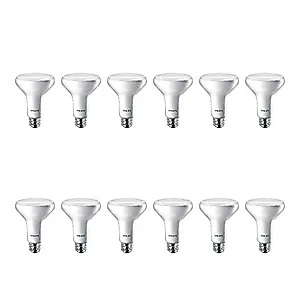 Philips LED Flicker-Free BR30, Non-Dimmable, 650 Lumen, Soft White Light (2700K), 9W=65W, EyeComfort Technology, E26 Medium Base, 12-Pack
