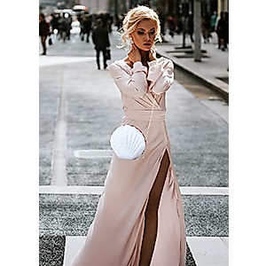 Van Caro Womens Sequins Shell Evening Purse Pearl Clutch Handbag Cross-body Shoulder Bag, White01