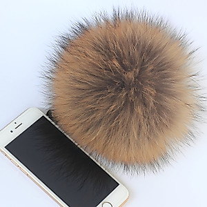 Fosrion 6.3" Diameter Big Raccoon Fur Pom Ball for Shoes Boots Hat Handbag Charms DIY Snap Button or Clasp (Clasp, Natural)