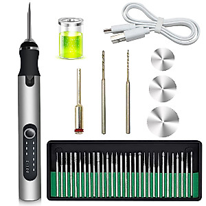 USB Rechargeable Micro Engraver Etching Pen,25W Mini Electric Engraving Tool,Portable Precision Engraving Pen with 35bits for DIY Jewelry Glass Wood Plastic (Silver)