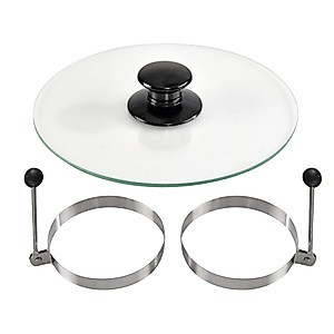 Home-X - Bacon and Eggs Cookware Set Includes Two Stainless Steel Egg Rings and Clear Tempered Glass Bacon Press
