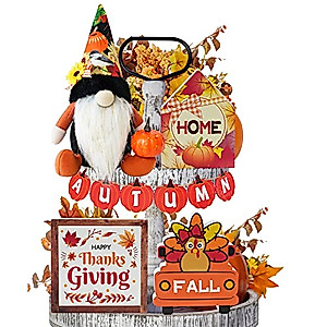 Thanksgiving Decorations, Fall Thanksgiving Tiered Tray Decor Bundle , Thanksgiving Gnome Plush,Fall Wood Signs for Fall Harvest , Thanksgiving Day, Autumn Home and Office Decor -(Tray Not Included)