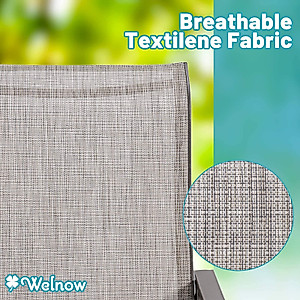 Welnow 2 Piece Linen Patio Swivel Dining Chairs Outdoor Kitchen Garden Metal Chairs, Patio Furniture Gentle Rocker Chair with Textilene Mesh Fabric, Brown, Set of 2