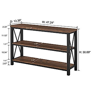 BON AUGURE Rustic Console Table Behind Couch, Industrial Entryway Table with Shelves, 3 Tier Sofa Table for Living Room (47 Inch, Rustic Oak)
