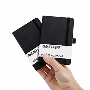 Animusphere (2Pack Pocket Notebook Small Notebook Journal Notebook 4 inches x 5.7 inches 200 Pages Leather Cover With Pen Holder Page Marker Ribbons(Black)