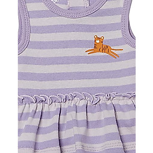 Amazon Essentials Baby Girls' Sleeveless Bodysuit Dress, Pack of 3, Gold Dots/Lilac Cheetah/Purple Stripe, 3-6 Months