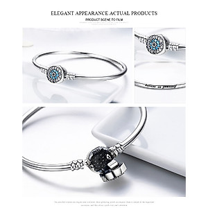 BISAER Evil Eye Bracelet Sterling Silver Clasp Charm Bangle Bracelet for Bead Charms with Sapphire Gemstones Evil Eye Clip Lock Stopper(17/19cm/ 21cm)