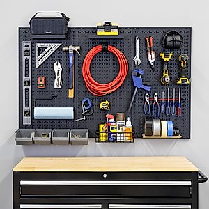 Metal Pegboard Tool Organizer, Garage Wall Storage, 3 Panel Pegboard Wall Organizer, Power Tool Organizer Wall Mount, Includes 23 Storage Attachments, Solid Steel Holds 450 lbs, 51 in. x 32 in.